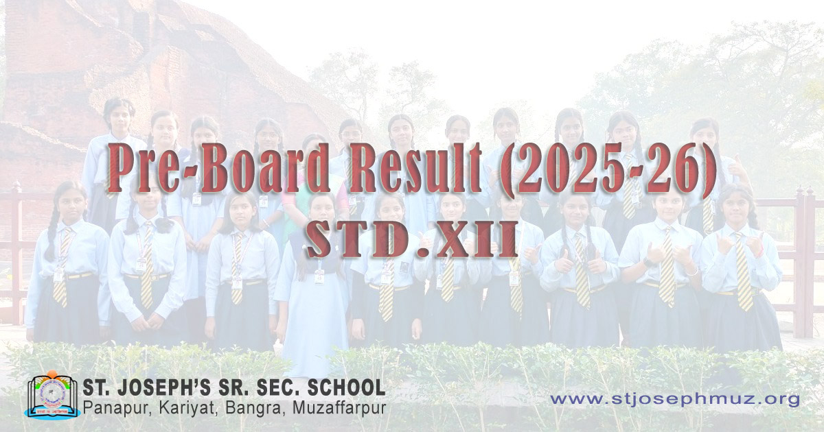 Pre-Board Result - Std. 12 - (2025-26) - St. Joseph's Sr. Sec. School
